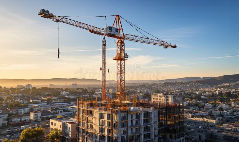 Crane Standing on Top of Building Stock Photo - Image of structure ...