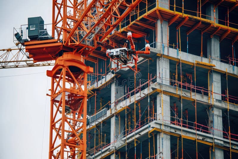 A Crane Stands Atop a Tall Building, Completing Construction Work with ...