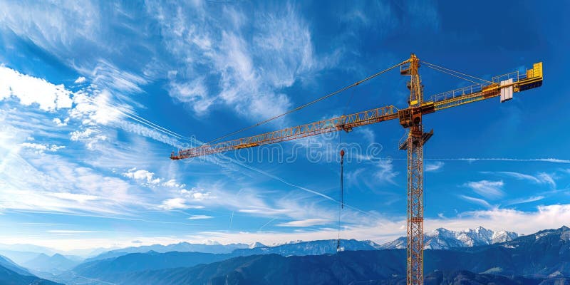 A Crane Stands Tall on the Summit of a Mountain, Overlooking the ...