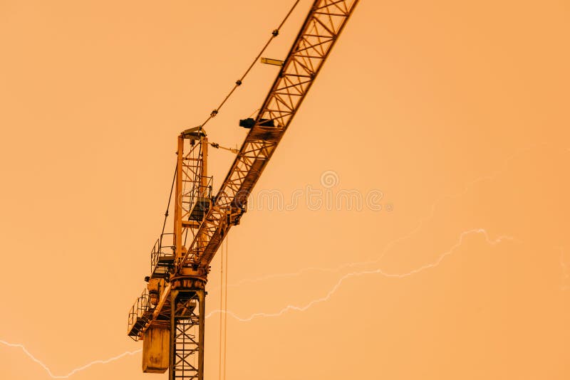 Crane Struck by Lightning, Powerful Thunderbolt. Weather Risk ...