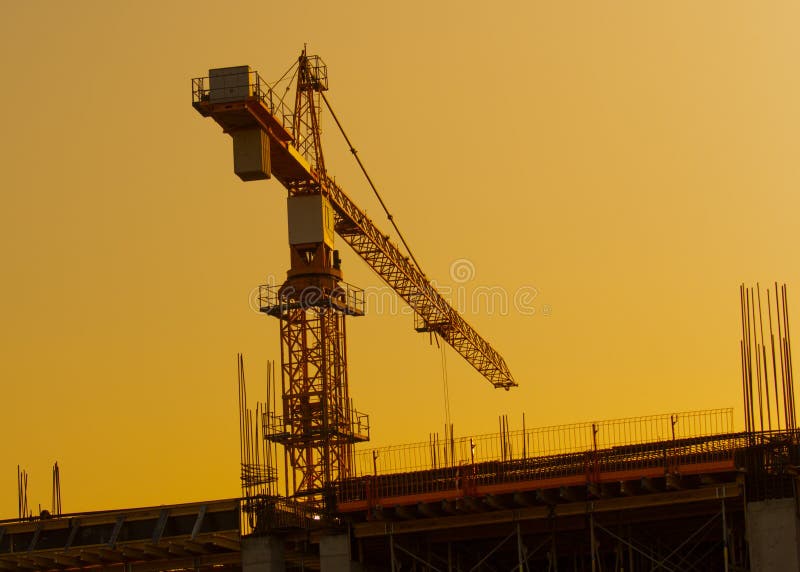 Crane in Sunset at Building Site Stock Photo - Image of industrial ...