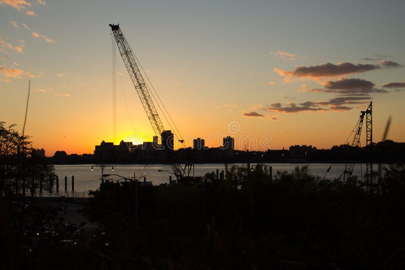 Crane at Sunset Over the Lake Stock Image - Image of dusk, morning ...