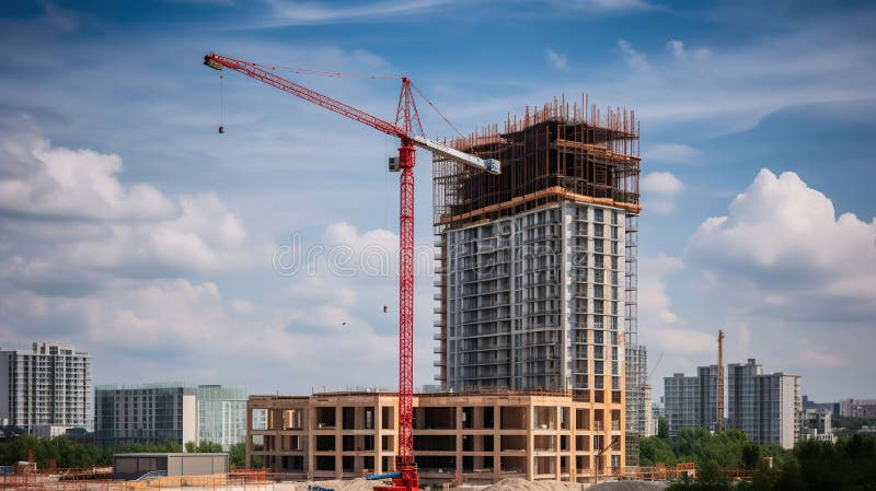 The Crane Tower in Construction Site of a High-rise Condominium, AI ...