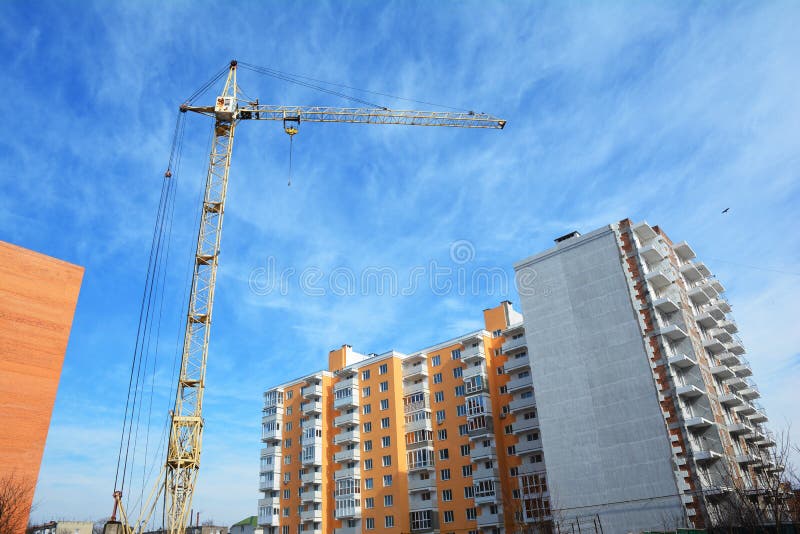Crane Tower with High-rise House Construction Site and Cozy Cloudy Sky ...