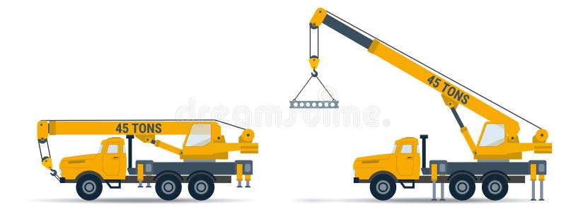 Crane Truck. Side View with Two Positions - Folded Transport and ...
