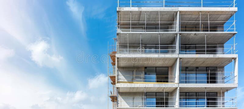 Crane and Uncompleted Building on Construction Site with Clear Blue Sky ...