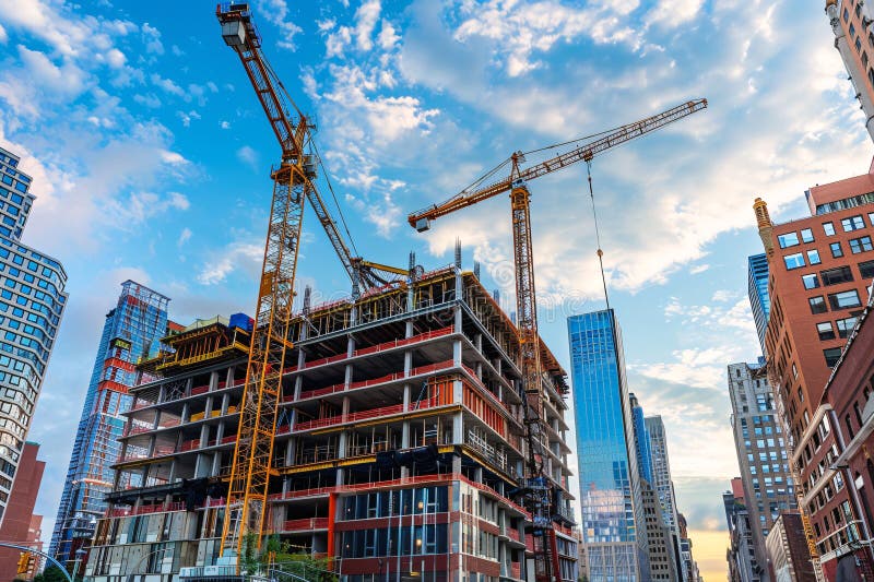 Crane and Uncompleted Modern Building Stock Illustration - Illustration ...