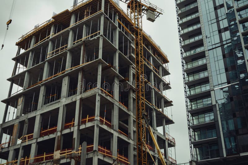 Crane and Uncompleted Modern Building on the Construction Site Stock ...