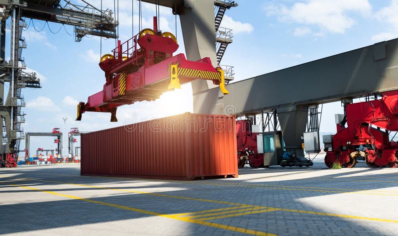Crane unloading container stock photo. Image of gantry - 288266456