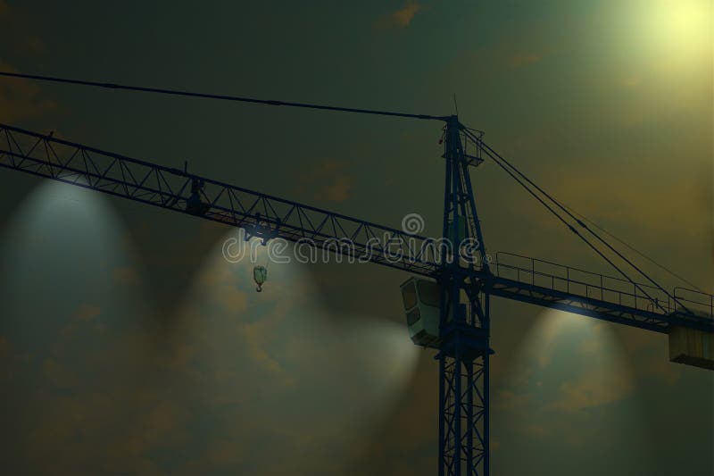 Crane Working in Construction in Night Time Stock Image - Image of ...