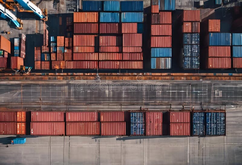 A Crane Working on a Large Cargo Ship and Loading Containers Stock ...