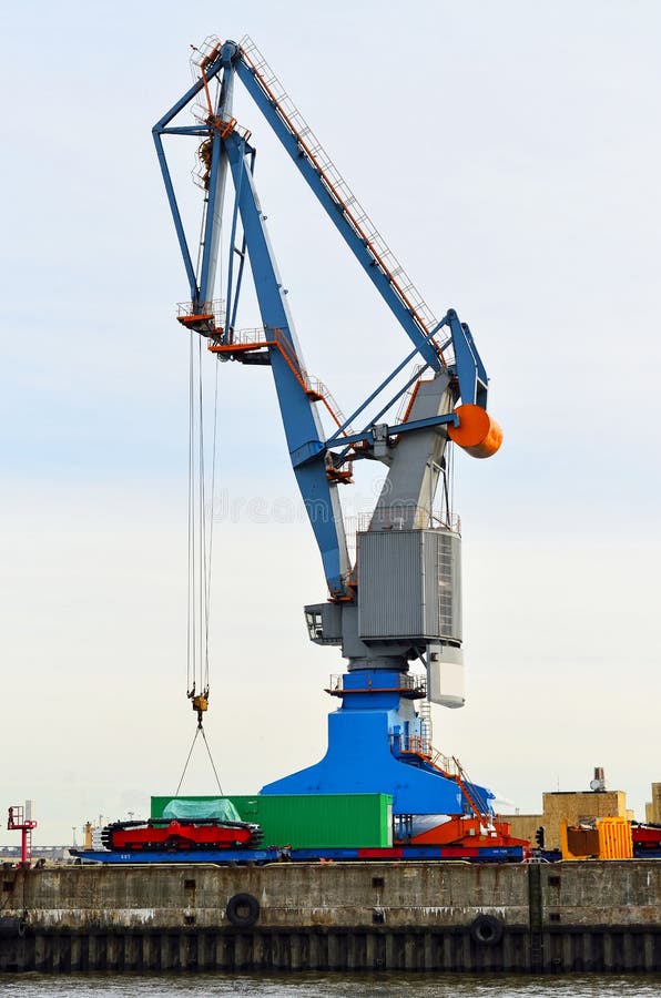 Crane working in port stock photo. Image of harbor, blue - 33155020