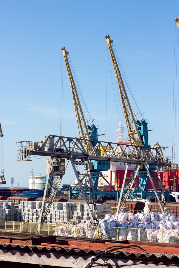 Crane working in port stock photo. Image of port, harbor - 59601538