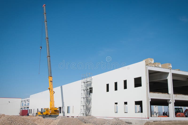 Crane Works on Construction Stock Image - Image of network, scaffold ...
