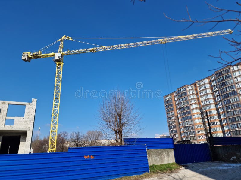Crane Works on the Construction of a House Stock Image - Image of wind ...