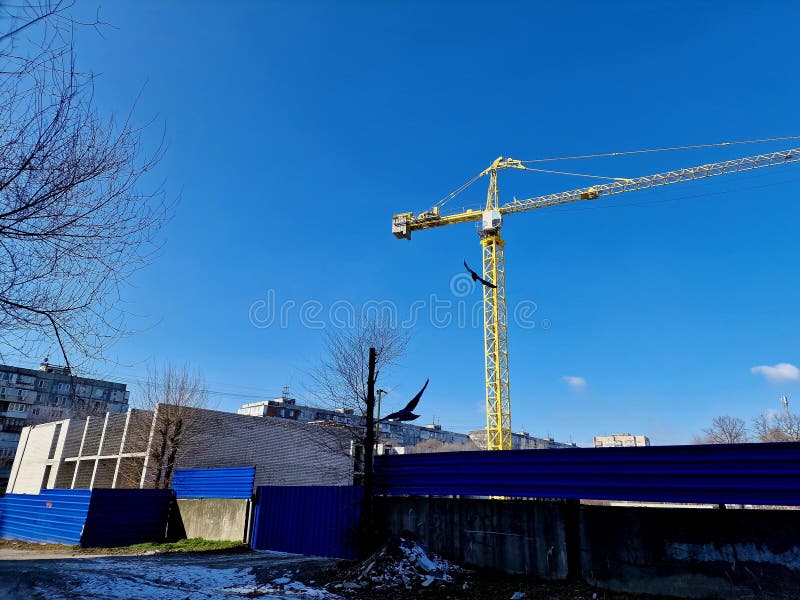 Crane Works on the Construction of a House Stock Photo - Image of ...