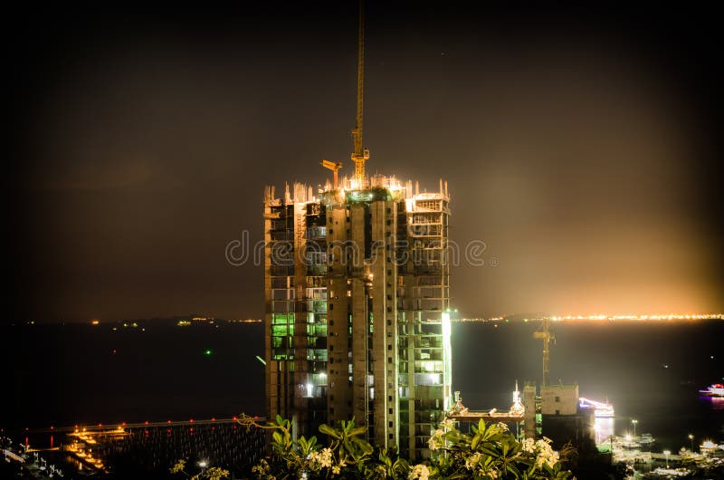 Cranes Build Large Buildings at Night Stock Image - Image of modern ...