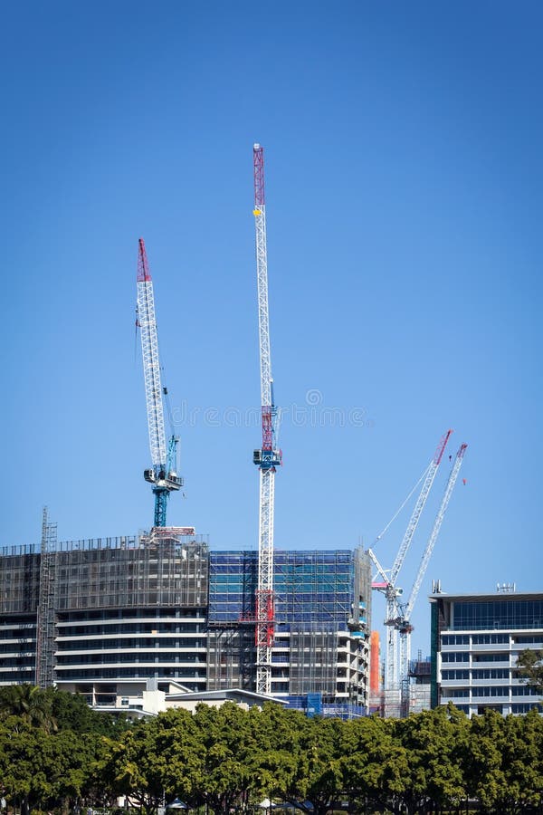 Cranes on Building Construction Site Stock Photo - Image of queensland ...