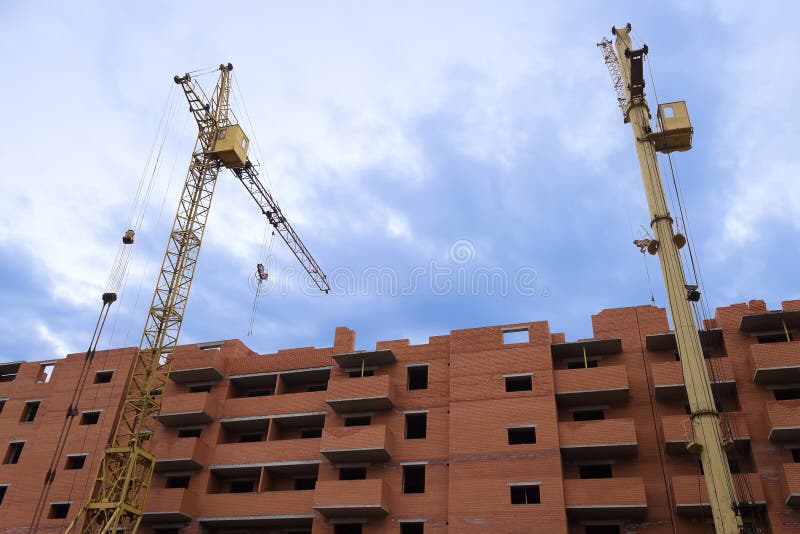 High Crane at Building Construction Site Stock Image - Image of ...