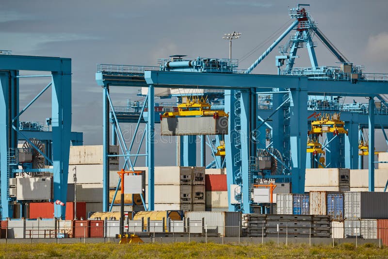 Cranes for Cargo Containers in Freight Terminal Stock Photo - Image of ...