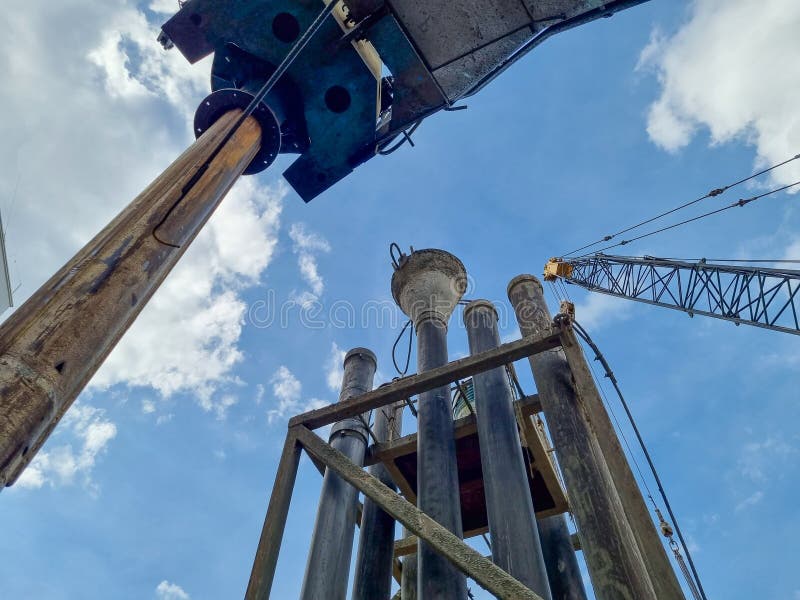 Cranes on the Construction Site Area a Industry Machine of Drilling ...