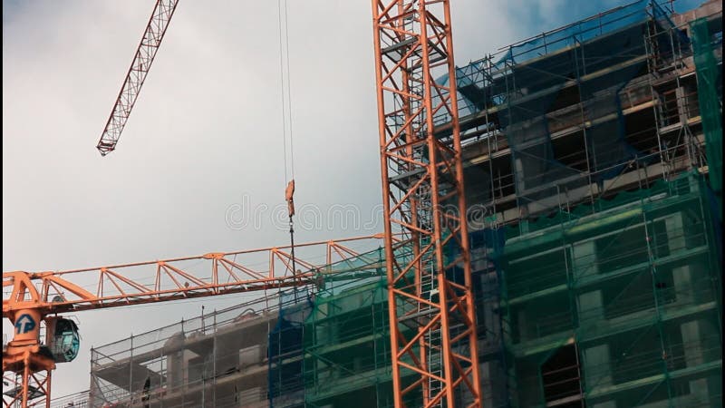 Construction Site of Steel Frame Structure, High Crane, Aerial Video ...