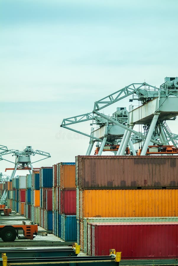 Cranes with Containers in a Harbor Stock Image - Image of bulk, cargo ...