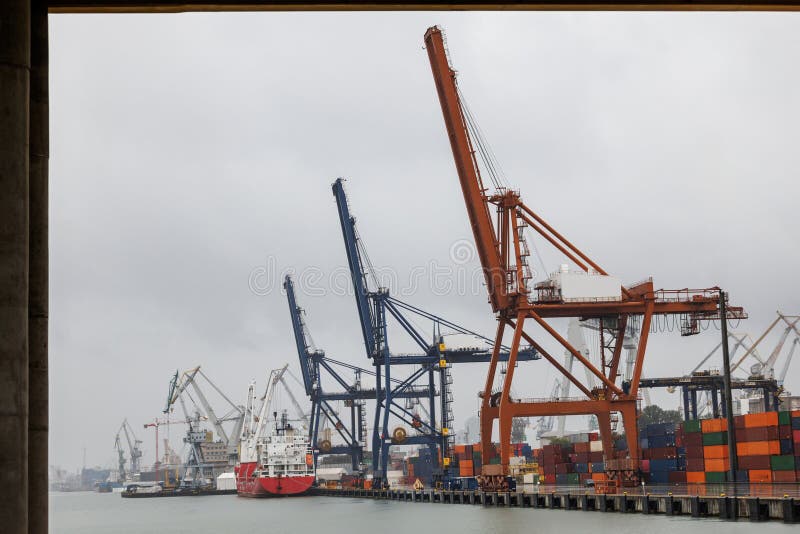 Cranes and Containers in the Ship Cargo Terminal Stock Photo - Image of ...
