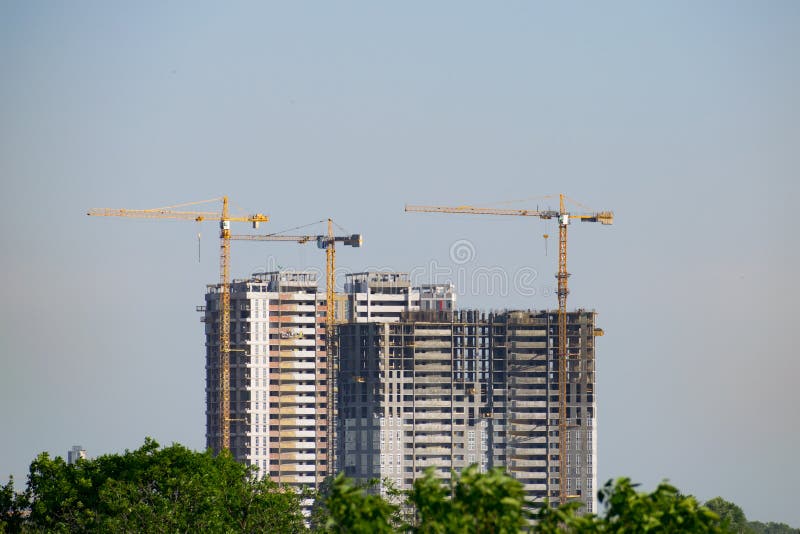 Construction Cranes at Work Stock Photo - Image of residential, crane ...