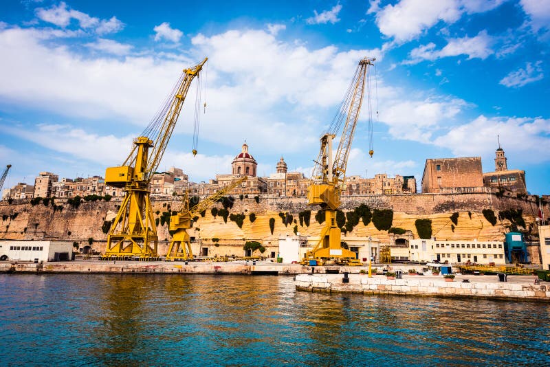 Cranes in docks, Malta stock image. Image of maritime - 35376581