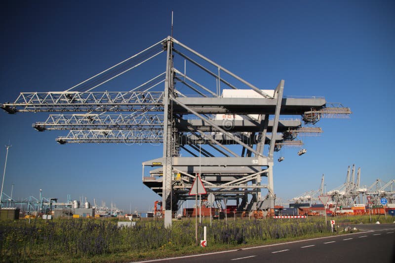 Cranes of the ECT Container Terminal on the Maasvlakte in the Port of ...