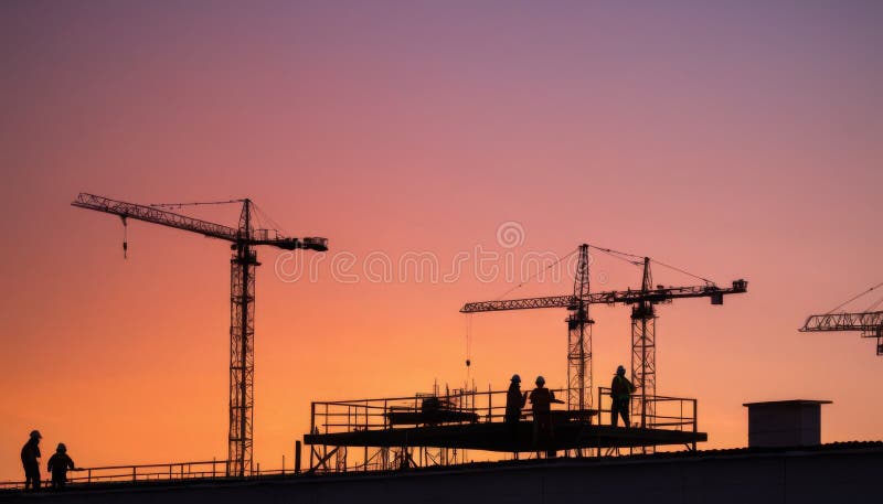 Cranes on Evening Shift stock image. Image of skyline - 311411507