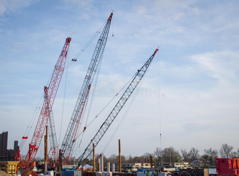 Cranes and Industrial Work Area Stock Image - Image of metal, equipment ...