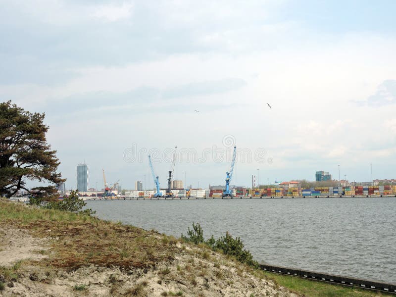 Cranes in Klaipeda Port, Lithuania Stock Image - Image of blue, high ...