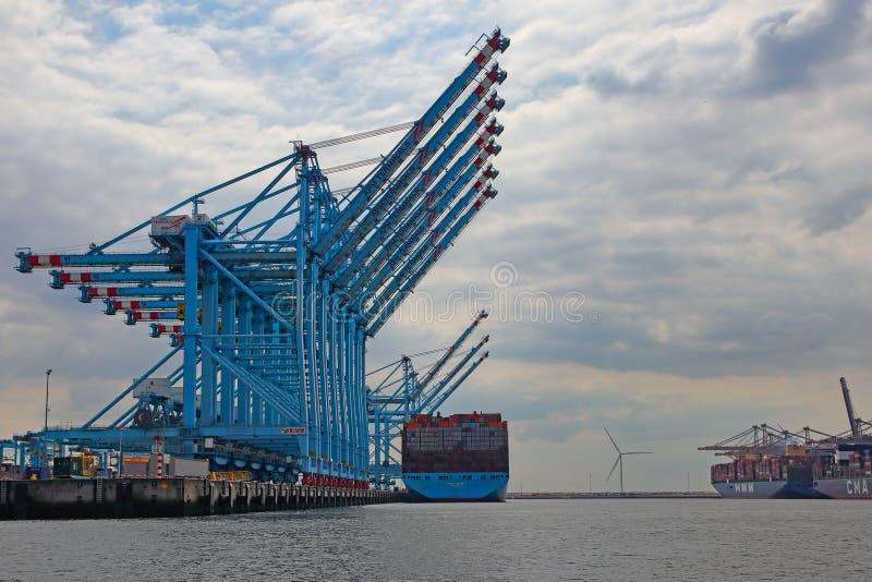 Port Container Handling Terminal Rotterdam Stock Image - Image of ...