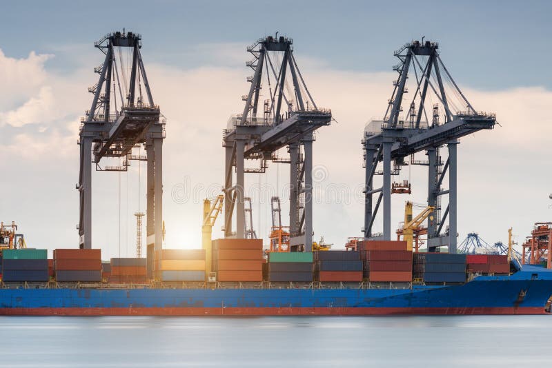 Cranes loading containers stock image. Image of delivery - 79161493