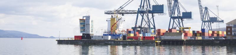 Cranes at Logistics Port Terminal for Offloading Containers Stock Image ...