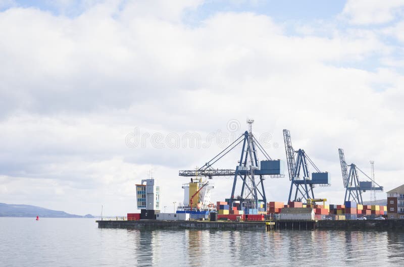 Cranes at Logistics Port Terminal for Offloading Containers Stock Photo ...