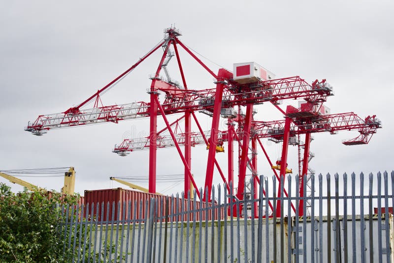 Cranes at Logistics Port Terminal for Offloading Containers Stock Photo ...