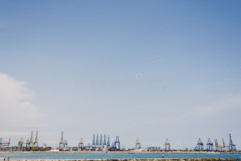 Cranes of Longshoremen in the Seaport of Valencia in the Mediterranean ...