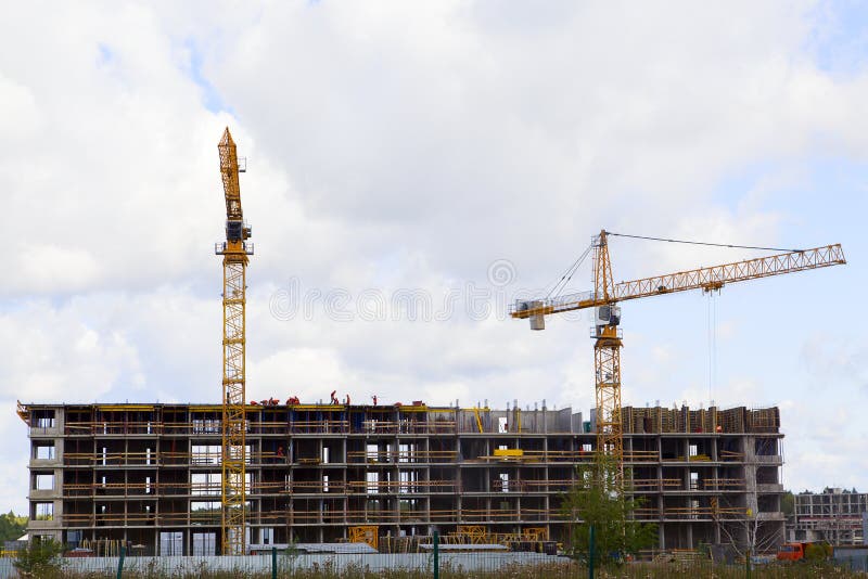 Cranes Over the House Under Construction .. Stock Image - Image of ...