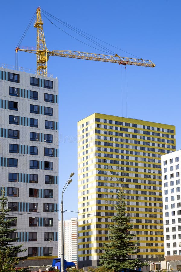 Cranes Over the House Under Construction .. Stock Image - Image of ...