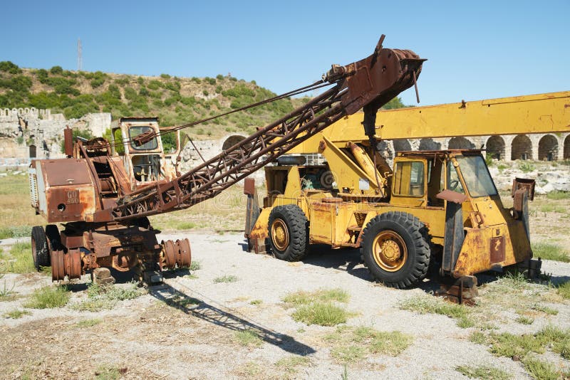 Cranes in Perge Ancient City in Antalya, Turkiye Stock Photo - Image of ...