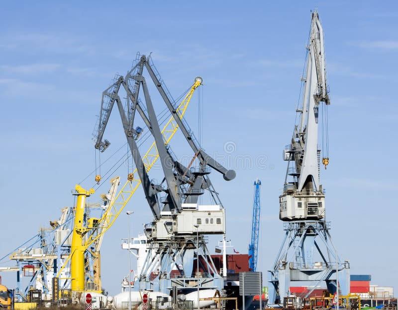 Cranes at port stock photo. Image of yellow, blue, port - 12762560