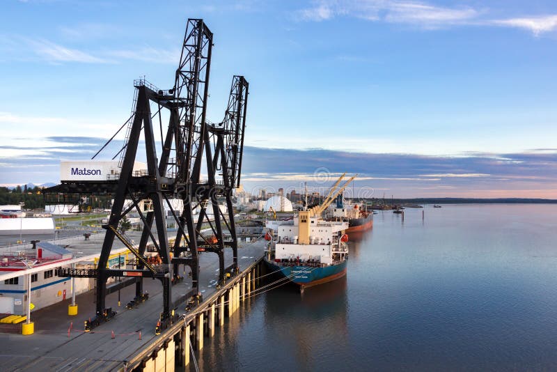 Cranes at the Port of Anchorage, Alaska. Editorial Stock Photo - Image ...