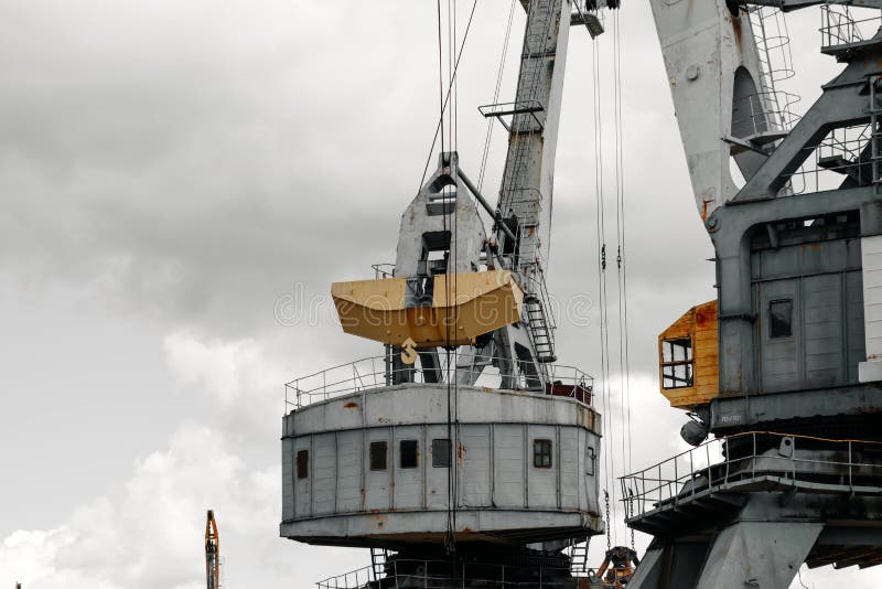 Cranes in the Port, Harbor Cranes, Sea Cranes Unload the Barge with ...
