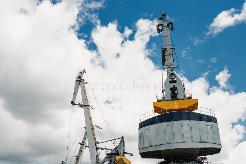 Cranes in the Port, Harbor Cranes, Sea Cranes Unload the Barge with ...