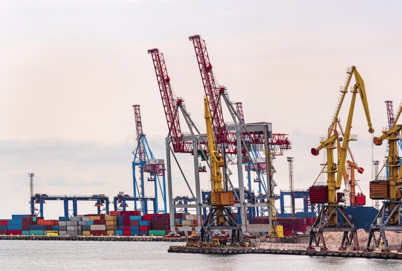 Cranes in the port stock image. Image of machine, cargo - 153203769