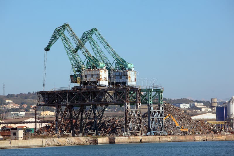 Scrap Yard Crane with Magnet Stock Photo - Image of equipment, recycle ...
