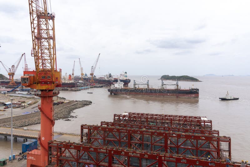 Cranes and Ships at Dockyard, Panorama. Editorial Image - Image of ...